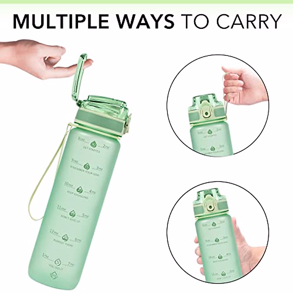 Alwager 32oz Motivational Water Bottles with Time Marker & Fruit Strainer, Single Color Water Bottle with Times to Drink, Leakproof & BPA Free, Reusable Plastic Bottle with Strap (No Straw)