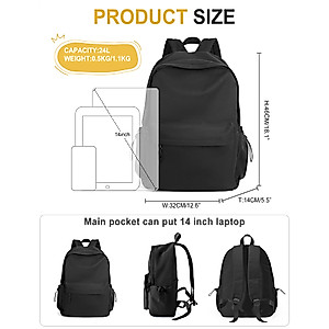 VECAVE School Backpack Black Waterproof Bookbag Casual Lightweight Travel Rucksack Daypack Backpacks for Men Women College High School Bags backpack For Boys Girls Teens