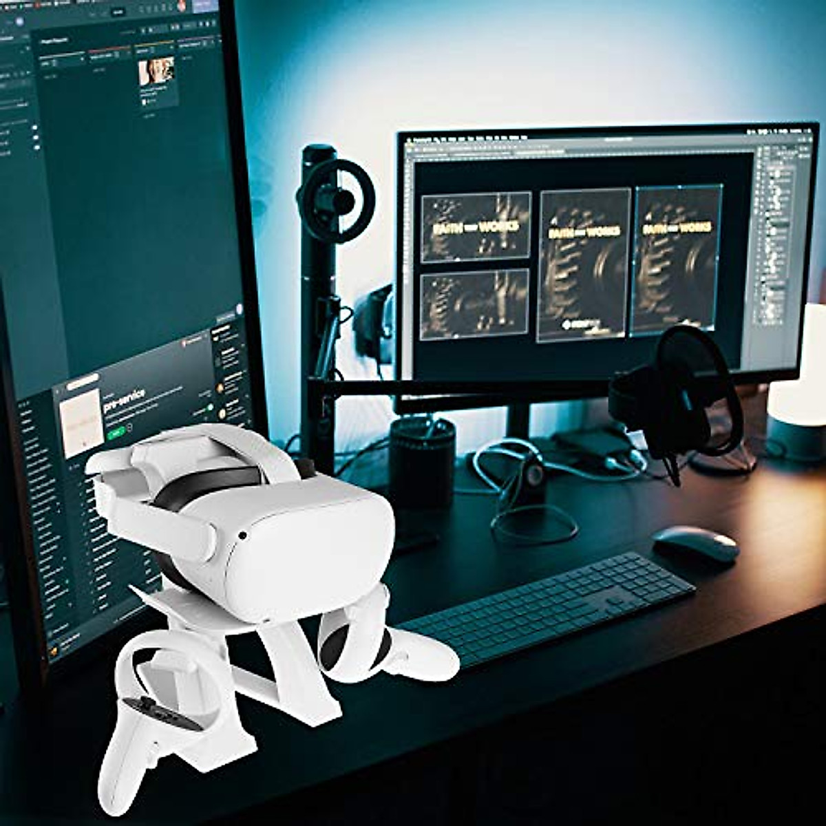 Orzero (1 Set) VR Mount Stand Compatible for Quest 2, Quest, Rift, Rift S, Pico 4, Valve Index, HTC Vive VR Headset, Controller Hook Display Holder - White