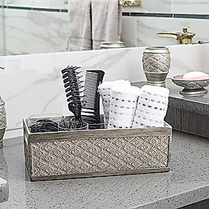 Dublin Bathroom Decor Box Toilet Paper Holder Storage Basket - Decorative Toilet Tank Topper Bathroom Storage Organizer - Bathroom Sink Organizer Countertop Container, Modern Gray and Silver Look.