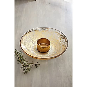 Mud Pie, Gold, Foiled Glass Chip & Dip Set, 2.75" x 12.5" dia, chip 2 3/4" x 12 1/2" dia | dip 2" x 3 1/2" dia