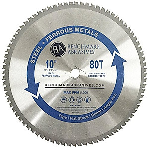 Benchmark Abrasives 10" TCT Saw Blades, Tungsten Carbide Tipped Circular Metal Cutting Saw Blades for Steel, Stainless Steel, Nickel, Titanium, Ferrous Metals, Steel Pipe (10" 80 Teeth)