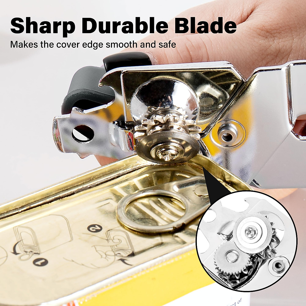 Can Opener Manual, TJ POP Can Opener, Heavy Duty Hand Held Can Openers, Stainless Steel Can Opener Smooth Edge, Easy Turn Knob, with Bottle Opener, Kitchen Gadgets Gray