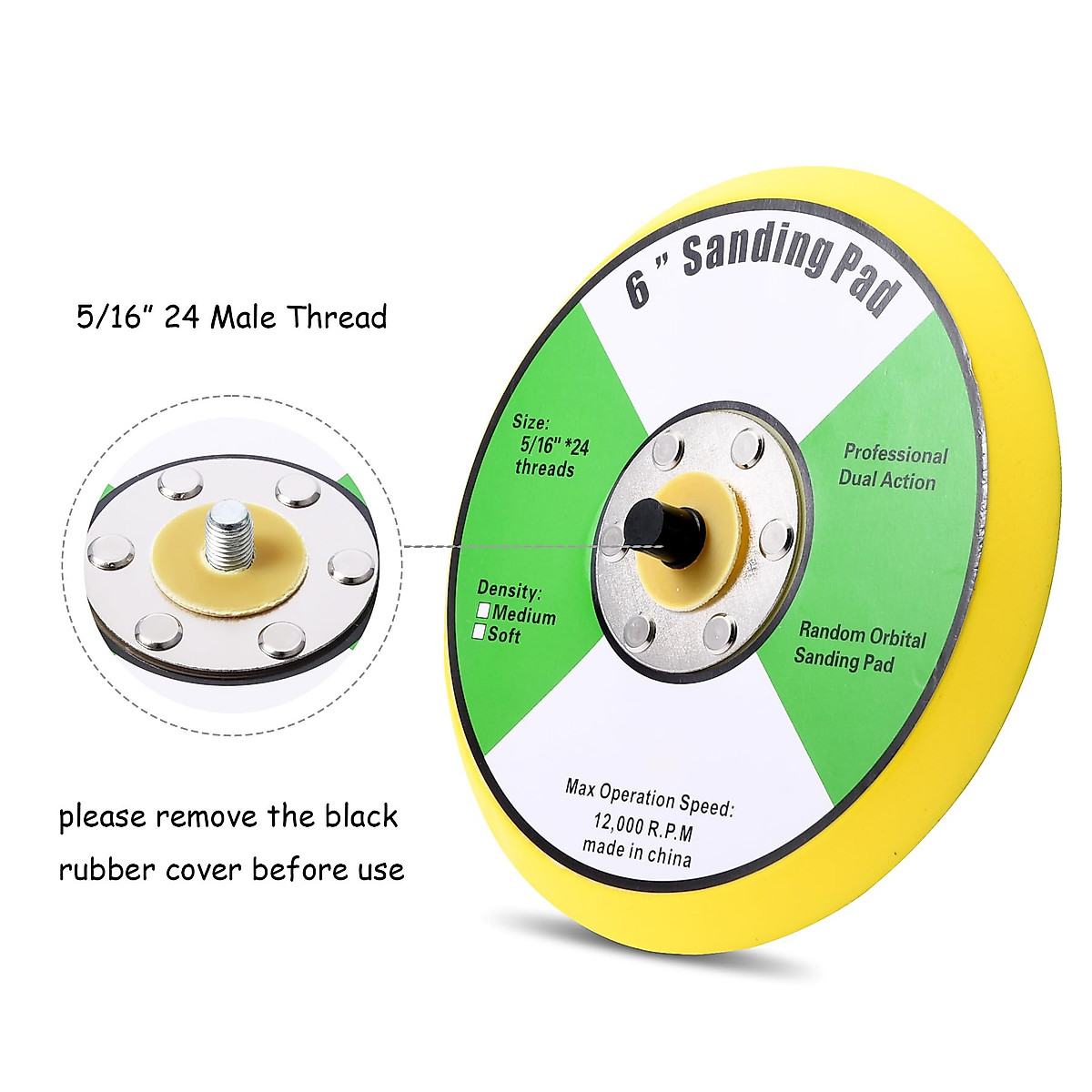 SHININGEYES 1Pcs 6in Vinyl Faced PSA Backing Pad, 6" PSA Backing Plate 5/16" 24 Thread for Air Orbital Sander and Pneumatic Polisher