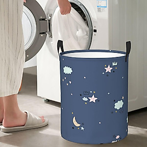 Cute Night Sky Nebula Large Laundry Basket 62L Round Collapsible Laundry Hamper Waterproof Nursery Hamper with Handles Portable Clothes Hamper Foldable Nursery Storage Basket Bedroom Toy Bin