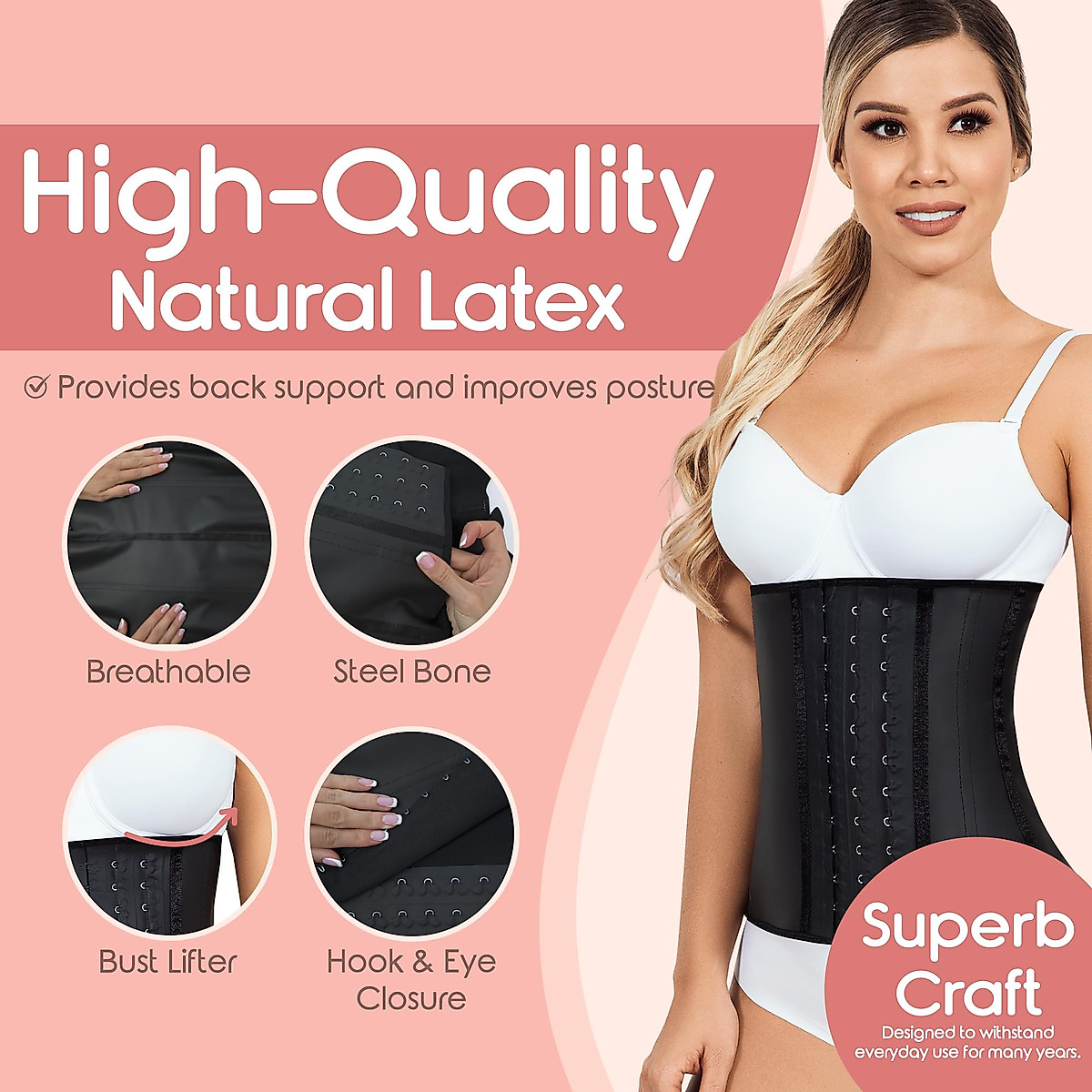 Lady Slim Fajas Colombianas Reductoras Y Moldeadoras para Mujer Underbust Waist Cincher Corset Sport Girdle Hourglass Body Shaper Black V2 M