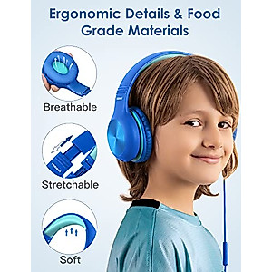 Kids Headphones with MIC, Over-ear, 85/94dB Safe Volume Limit, Sharing Function, HD Sound, Headphones for School, Toddler, Headset for On-line Study, Travel