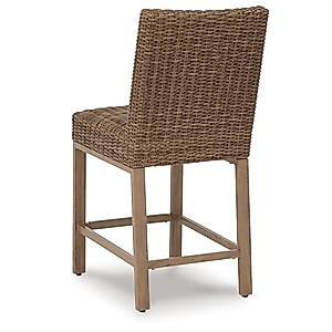 Signature Design by Ashley Walton Bridge Casual Weather Resistant Armless Cushioned Indoor/Outdoor Bar Stool with Cushioned Seat, Set of 2, Light Brown