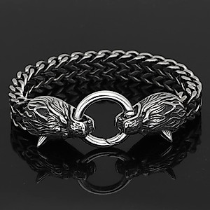 GuoShuang Nordic Viking Stainless Steel Wolf Bracelet Mesh Chain Gold Wolf Punk Bracelets Biker Jewelry (9)