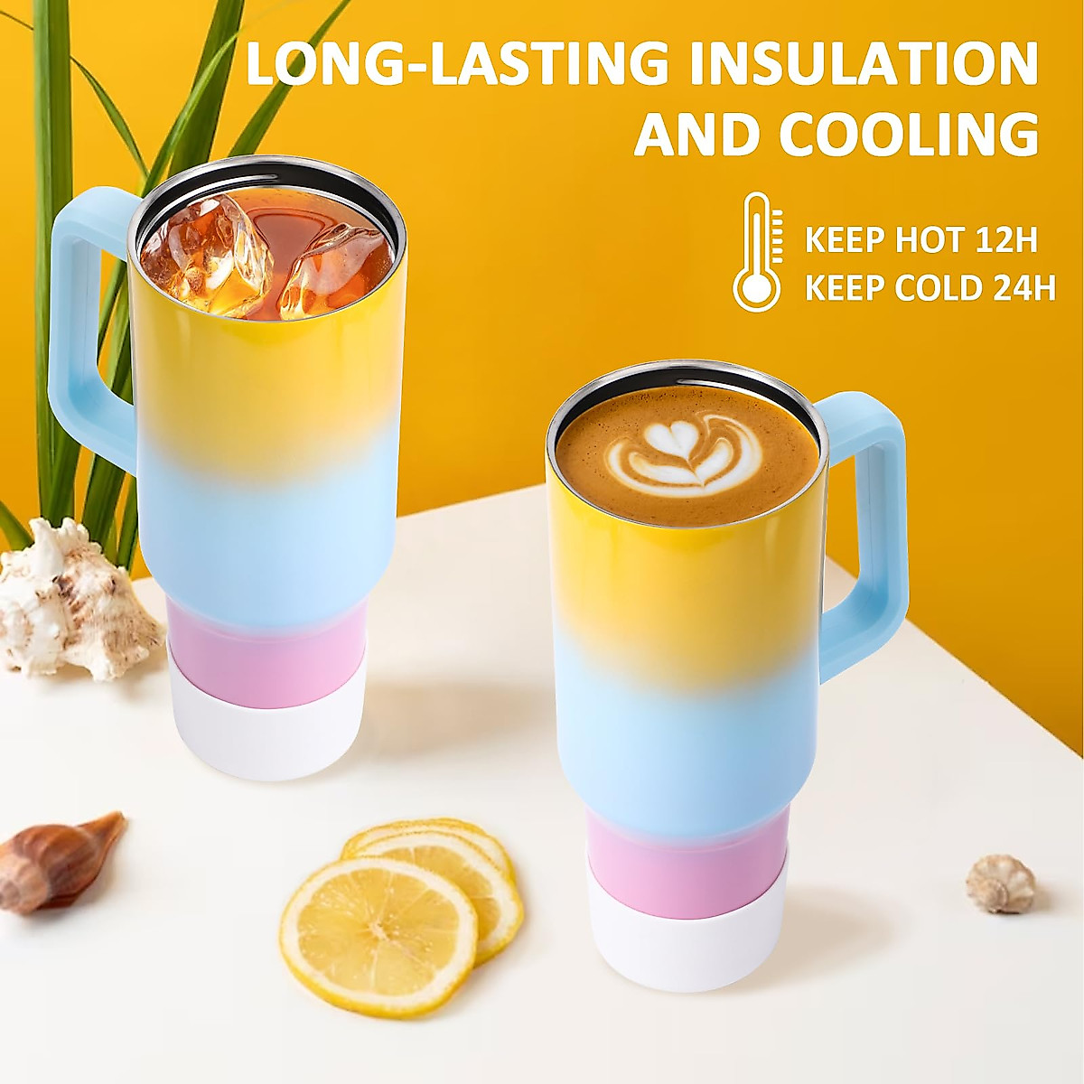 DRINKMALL 40 oz Tumbler with Handle and Straw Lid, 100% Leak Proof Travel Mug, Stainless Steel Vacuum Insulated Keep Drinks Cold 24 Hours or Hot 10 Hours for Coffee (Black-For Men, 20OZ)