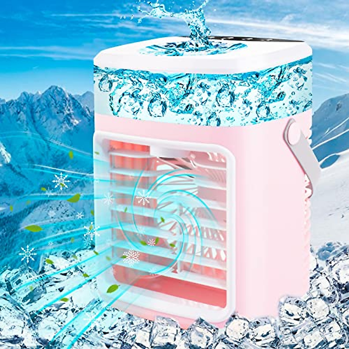 U-QE Portable Air Conditioner Fan, 3 Speed Timed Evaporative Air Cooler, Personal Air Conditioner with 7 LED Light, 2200mAH USB Rechargeable, Portable Evaporative Cooler for Room Home Office Camping