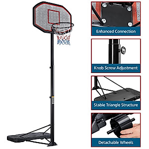 Topeakmart Youth Portable Basketball Hoop System Stand 7-10ft Height-Adjustable for Indoor Outdoor w/ 2 Wheels, Fillable Base & 43in Backboard