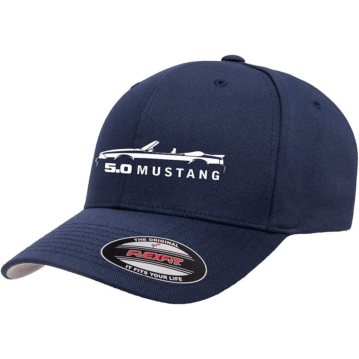 1987-93 Ford Mustang GT 5.0 Convertible Outline Design Flexfit 6277 Baseball Fitted Hat Cap Navy L/XL