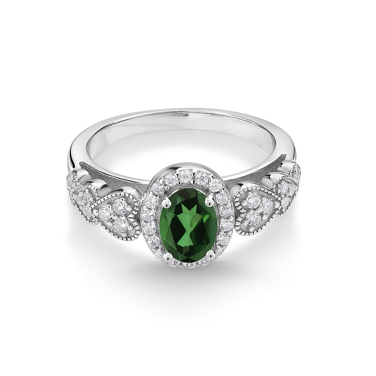 Gem Stone King 1.23 Ct Oval Emerald Envy Mystic Topaz 925 Sterling Silver Engagement Ring (Size 9)