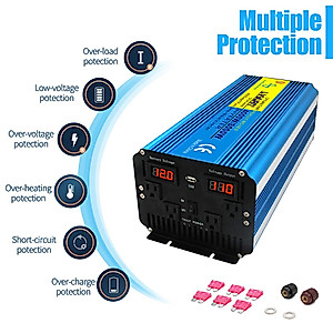 Cantonape Pure Sine Wave Inverter 4000W Power Inverter 12V to 110V DC to AC with LED Display Remote Controller for Truck RV Home Solar System