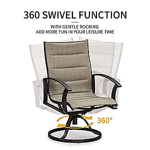 PURPLE LEAF Outdoor Metal Swivel Dining Chair with Padded Textilene Set of 2 for Lawn Porch Deck Garden Backyard Furniture Bistro Chairs