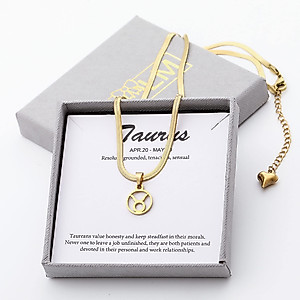 TGOLM Taurus Sign Choker Necklace Spiritual Horoscope Jewelry Birthday Gift Gold Plated Stainless Steel Snake Chain