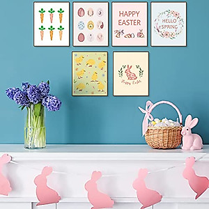 Geyee 6 Pcs Easter Boho Wall Art Bunny Wall Decor 8 x 10 In Canvas Pastel Aesthetic Wall Decor Unframed Bedroom Decor Pictures for Wall Holiday Poster Prints for Living Room (carrot)