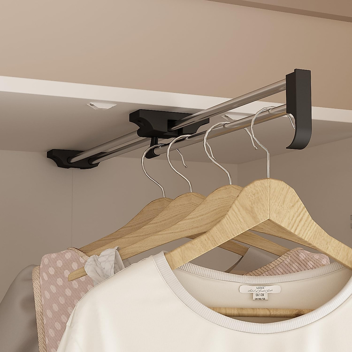 Hitow 2 Door Wardrobe Armoire Closet with Mirror, 35.5" W Wooden Wardrobe Cabinet with Hanging Rod & 2 Drawers, Bedroom Armoire Dresser Wardrobe Clothes Organizer, White