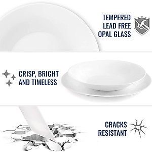 Bormioli Rocco Set Of 6 White Moon 9 Inch Pasta Bowls Tempered Opal Glass Dishes, Dishwasher & Microwave Safe, Made In Spain.