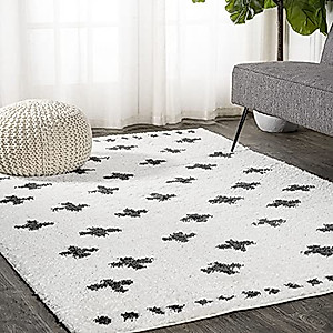 JONATHAN Y MOH403A-3 Cristo Berber Geometric Shag Indoor Area-Rug Bohemian Contemporary Easy-Cleaning Bedroom Kitchen Living Room Non Shedding, 3 X 5, White/Black