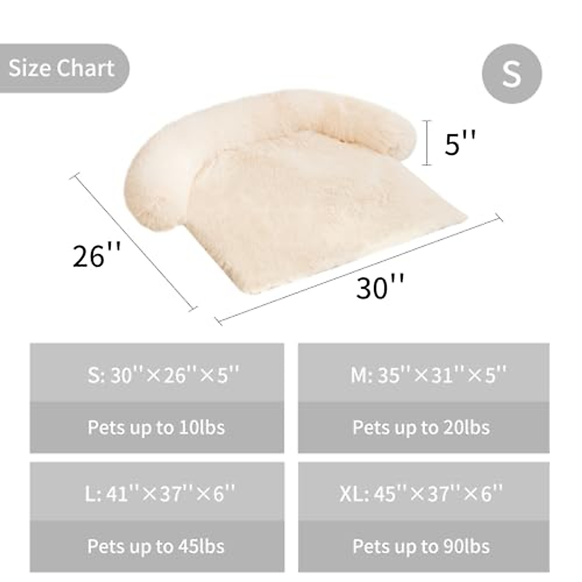 WELLYELO Small Calming Dog Bed Sofa Couch for Small Dogs and Cats - Fluffy Plush Mats for Furniture Protector With Washable Cover (30x26x5, White)