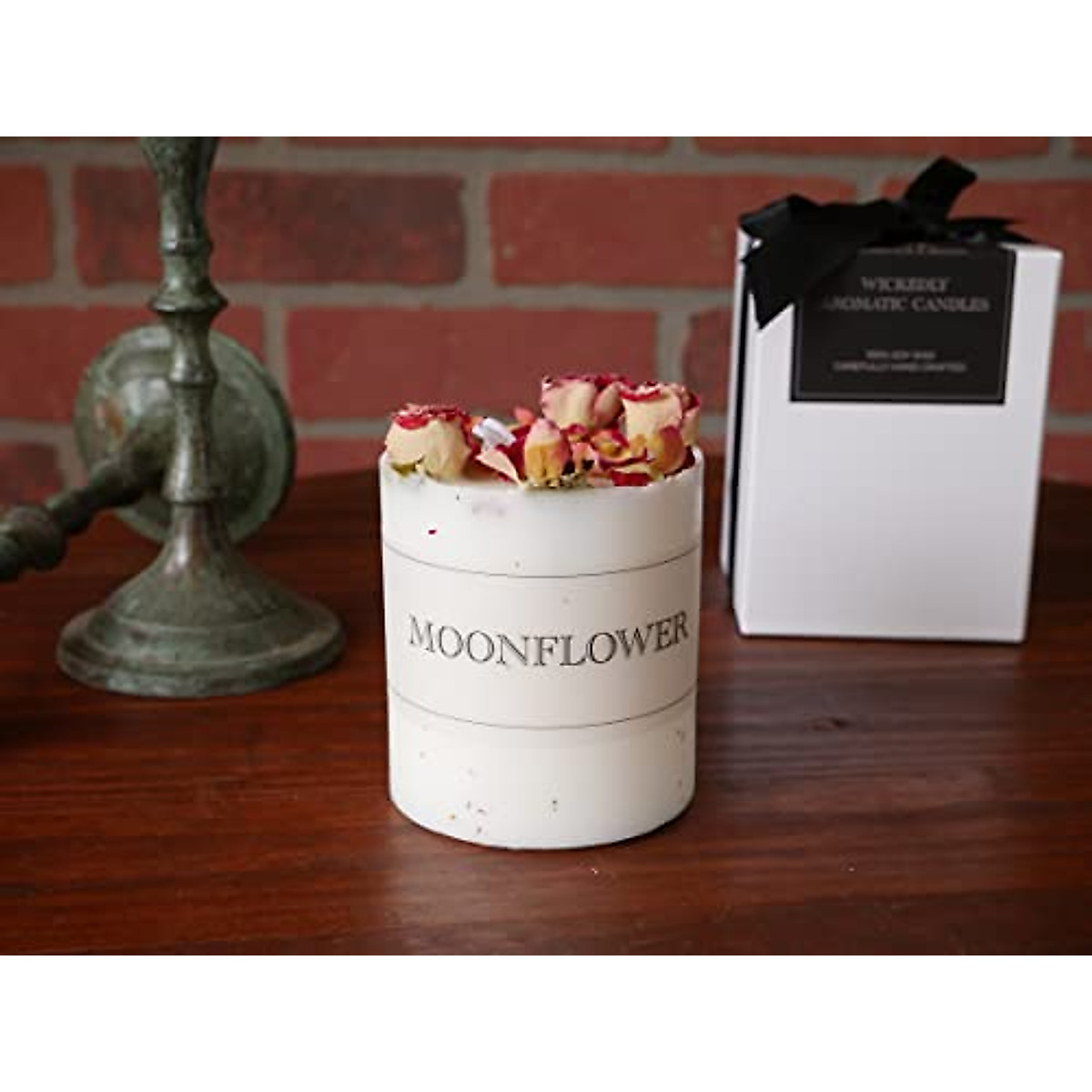 Moonflower Aromatherapy Candle Rebirth and Renewal Floral Candle Aromatic Luxury Candle for Home Decoration | Red & Pink Roses in White | Rose & Wood