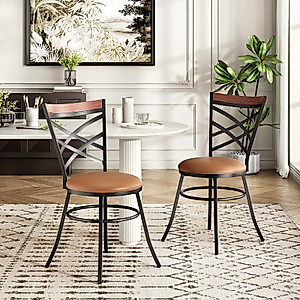 Soohow Upholstered Set of 4, Faux Leather Cushion Mid Century X Back Comfortable Swivel Room Retro Set,350LB,Whisky, Dining Chairs 4 PCS, Whiskey Brown