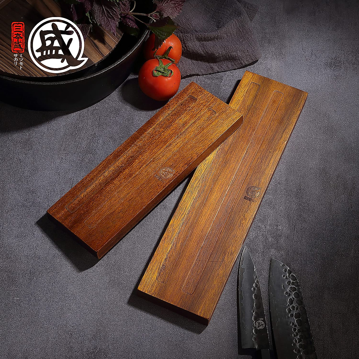 MITSUMOTO SAKARI Japanese 15" Magnetic Knife Holder for Wall, Precious Acacia Wood Magnetic Knife Strip, Space-Saving Knife Holder Magnetic for Kitchen Knives & Tools