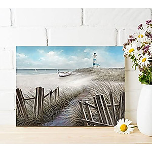 Canvas Wall Art Ocean Seascape Blue Painting Prints Modern Lighthouse Pictures Framed for Bedroom Bathroom Living Room Home Office Decor(11"x15")