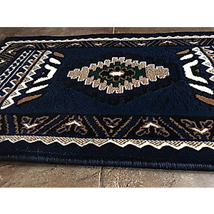 Southwest Native American Door Mat Area Rug Navy Blue Design D143 (2 feet X 3 Feet 4 inch)