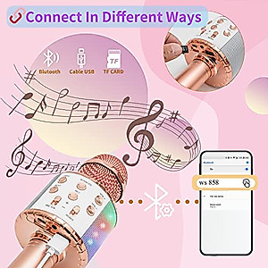 Alversun Wireless Karaoke Microphone for Kids, Bluetooth Karaoke Microphone Portable Handheld Singing Karaoke Mic Speaker Gifts for 3 4 5 6 7 Years Old Toys Girl Boy, Rose Gold