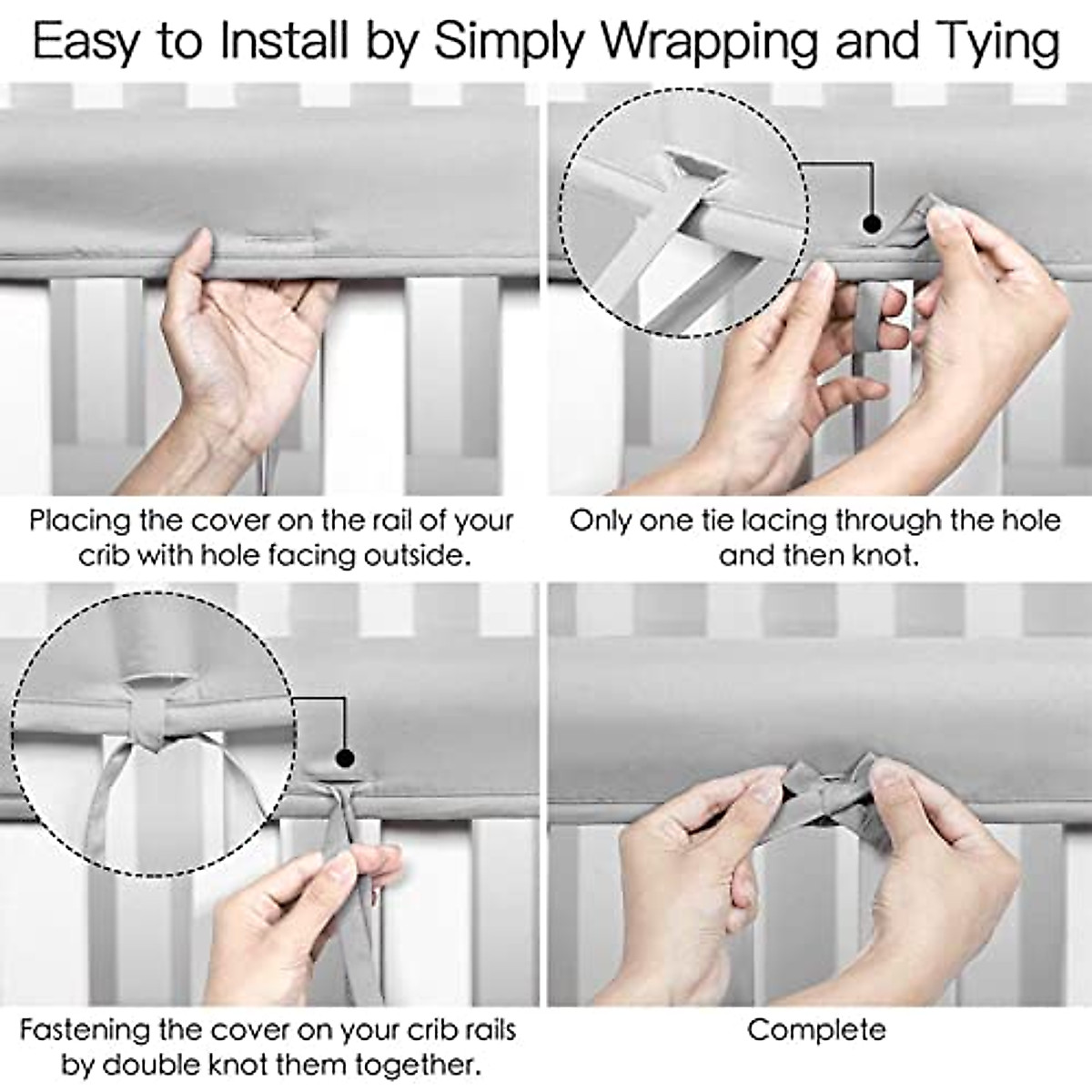 Ruddiscrad Soft Bed Edge Anti Collision Cover, 3 Pieces (one Set) Wrapped Edge Protector Strip Cushion for Teething Bed Guardrail Cover Furniture Boys & Girls for Standard Críb (Grey)