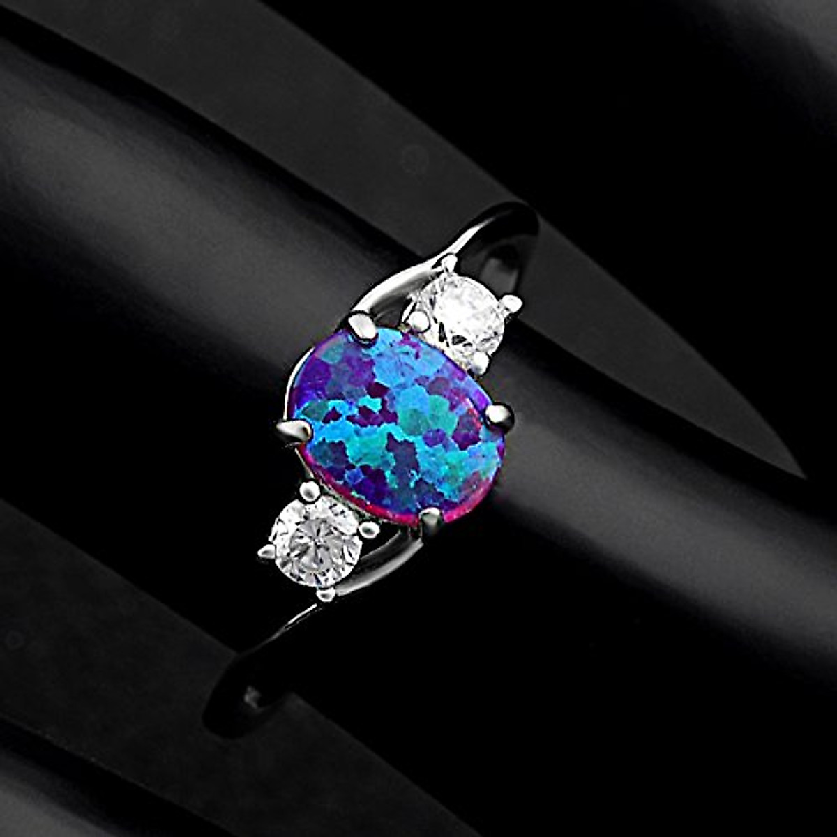 Ginger Lyne Collection Addy Purple Oval Opal Sterling Silver CZ Ring Size 9