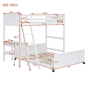 Harper & Bright Designs Twin Over Full Bunk Beds with Desk and Drawers, Wood Twin Size Loft Bed with Removable Full Platform Bed Frame, Bunk Bed with Ladder for Kids Girls Boys, White