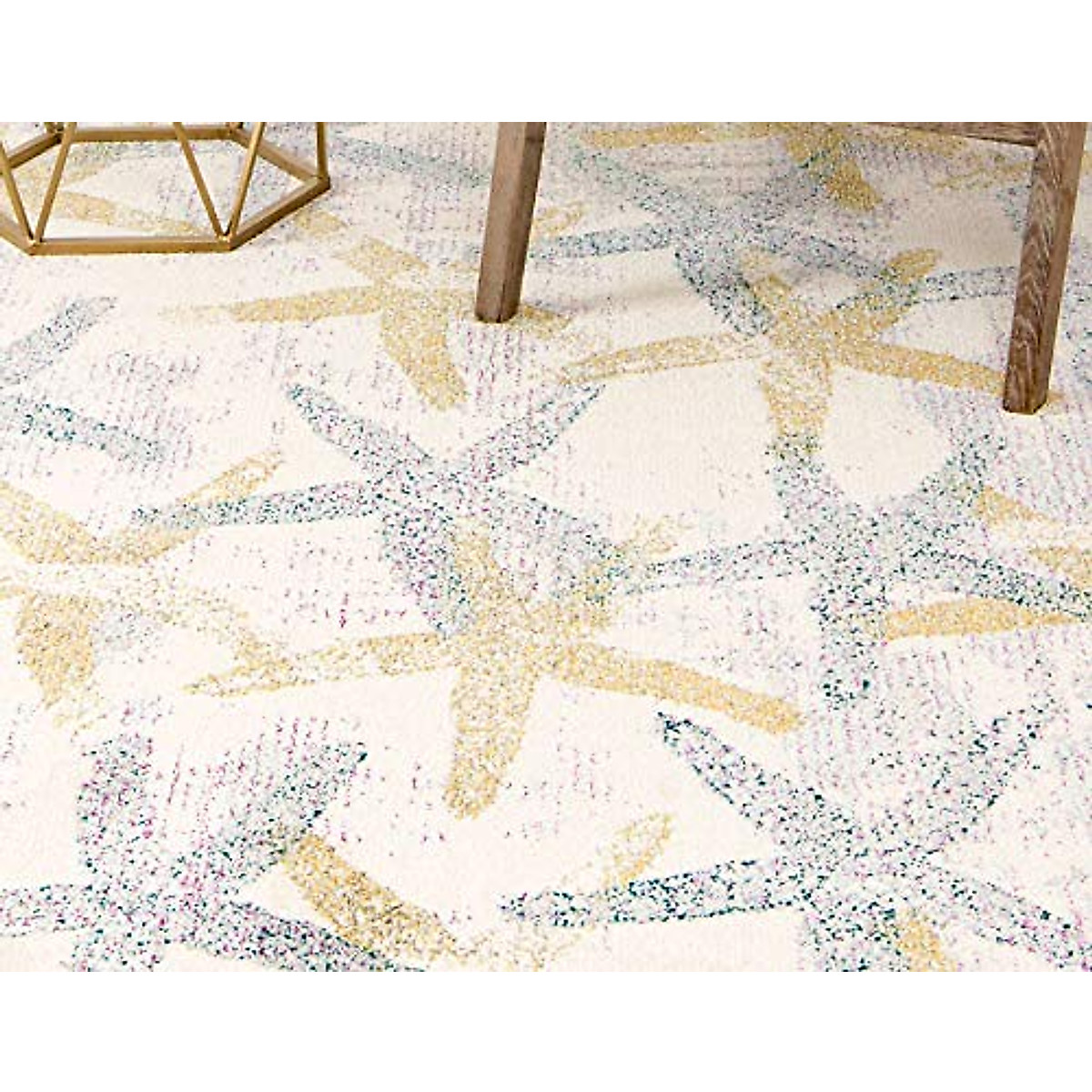 Unique Loom Positano Collection Coastal Modern Light Colors Starfish Beige Runner Rug (3' x 10')