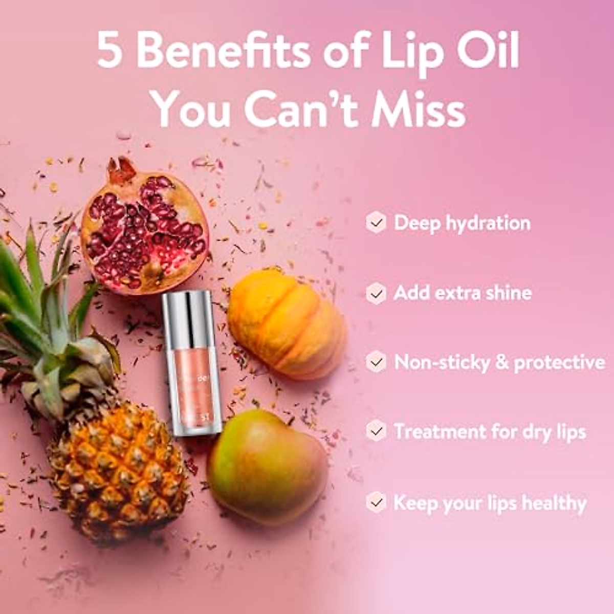 Lisara Hydrating Lip Glow Oil, Moisturizing Lip Oil Gloss, Non-Sticky & Long Lasting Lip Oil Tinted, Big Brush Head Clear Plumping Lip Gloss, Tinted Lip Balm for Lip Care and Dry Lips-Coral Pink