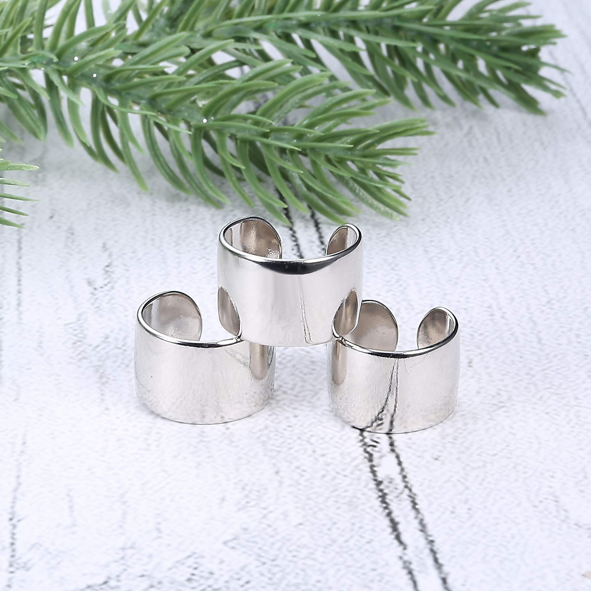 JOERICA 3PCS Adjustable Band Rings for Women Men Open Cuff Knuckle Rings Flat Plain Wide Band Ring Set