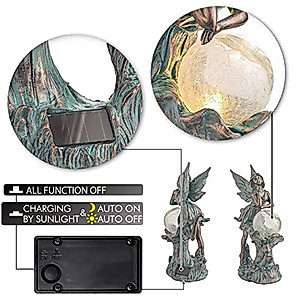 TERESA'S COLLECTIONS Solar Garden Fairy Statue, Outdoor Patina Bronze Fairy Sculptures with Crackle Glass, Garden Figurines Lawn Ornaments Garden Art for Balcony Patio Yard Decor 12.4 Inch