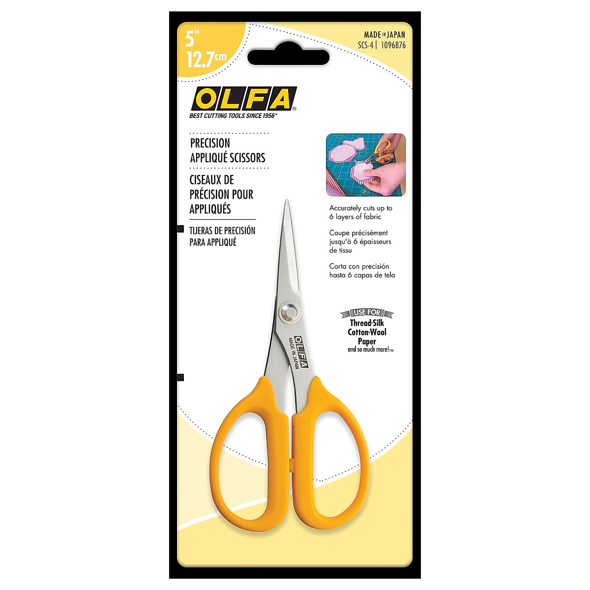 OLFA 5" Straight Edge Stainless Steel Scissors (SCS-4) - 5 Inch Multi-Purpose Heavy Duty Precision Scissors w/ Sharp Blades & Comfort Grip for Home, Fabric, Sewing, Paper, Garden
