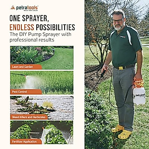 PetraTools 1 Gallon Pump Sprayer - HD101 Garden Sprayer with 2 Nozzles Included, Pump Spray Bottle, Weed Sprayer, Water Sprayer, Plant Sprayer, Pressure Sprayer Heavy Duty Hand Pump Sprayer