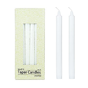 Zest Candle 12-Piece Taper Candles, 10-Inch, White Straight