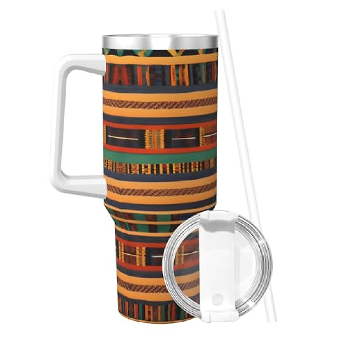HULIBIN african weaving Print Double Deck Stainless Steel Travel Coffee Cup With Lid 40 Oz Ice Bully Cup