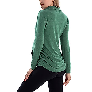 GINKANA Maternity Long Sleeve Shirt Lapel Zipper Casual Lightweight Maternity Top Shirts with Pockets,Green,S