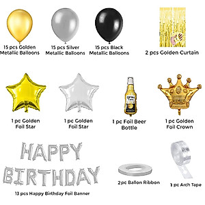 Golden Birthday Decorations Kit for Women 66 Pieces, Happy Birthday Banner, Fringe Curtains, Foil Balloons for 13th 16th 20th 21st 30th 35th 50th 60th Girls Boys Party Supplies