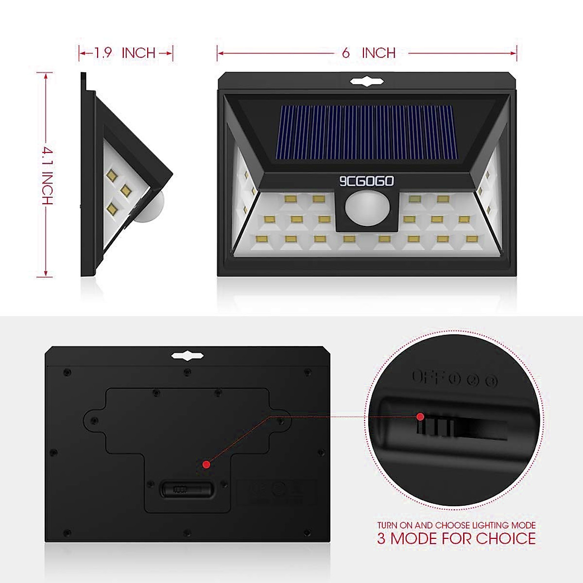 9CGOGO Solar Lights Outdoor,Motion Sensor Solar Lights with Wide Lighting Area,24 LEDs Waterproof Security Lights for Back Yard,Driveway,Garage,Front Door,Garden and More