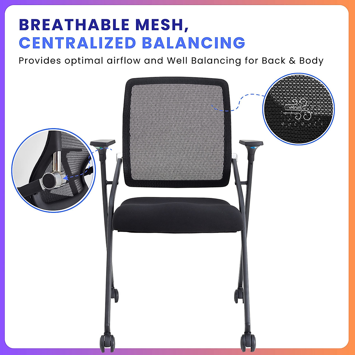 BROBRIYO 4 Pack Stackable & Foldable Conference Room Chairs with Lumbar Support, Armrest - Ergonomic Mesh Bouncing Back for Office Meeting, Conference, Reception and Training Room Chair