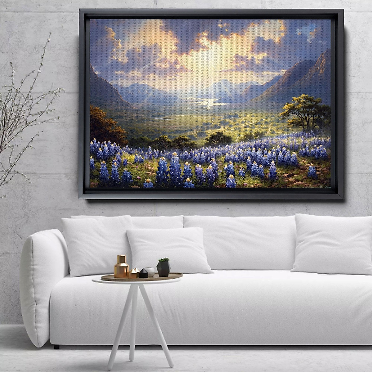 Enchanting Texas, Native Texas Hill Country Bluebonnet Landscape - Fine Art Print Mounted in a White Mat Board