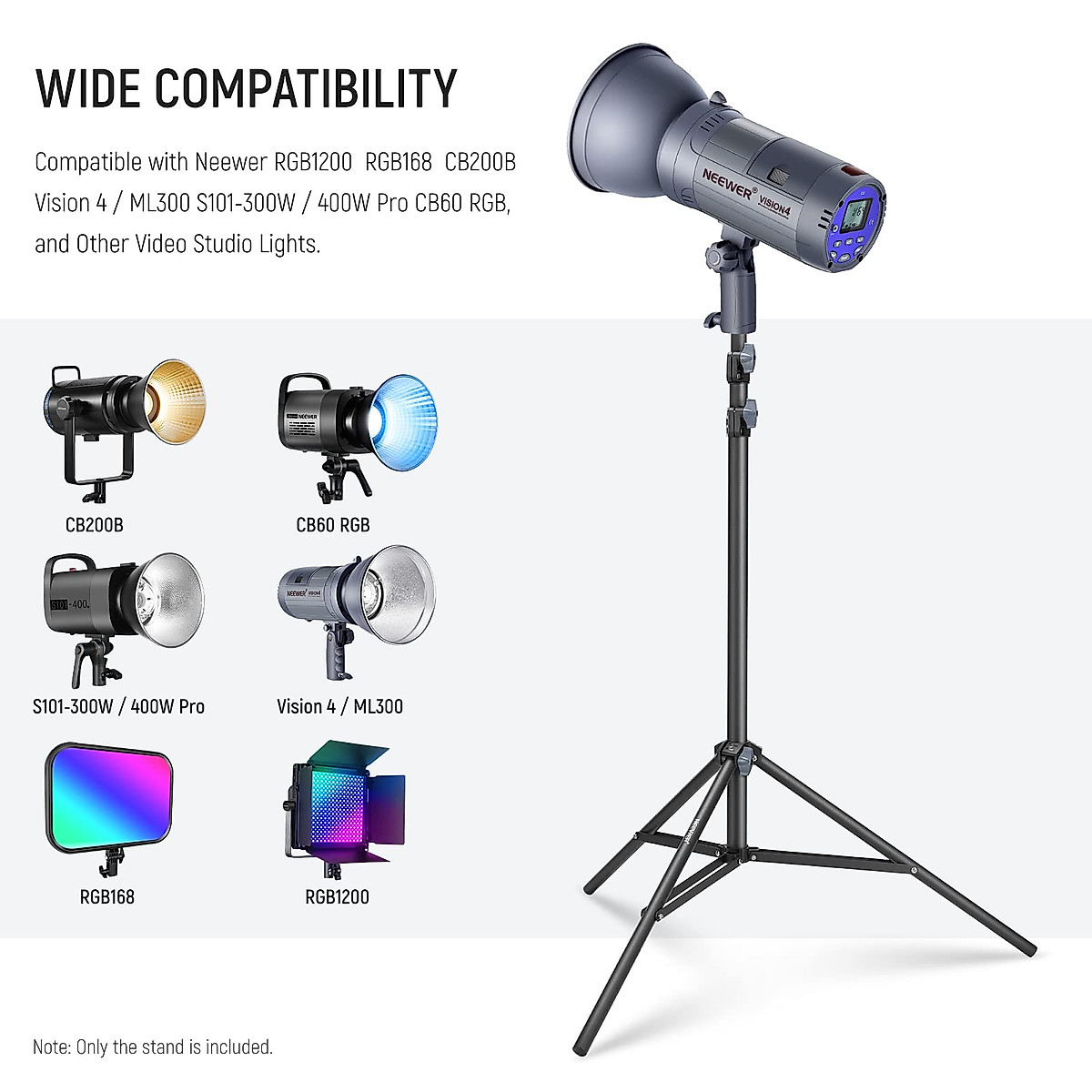 NEEWER Photography Light Stand 2.85-6.6ft/87-200cm, Spring Loaded Aluminum Tripod Stand with ø28mm Thicker Tube Diameter for Ring Light/LED Light/Strobe Flash/Softbox, Max Load 22lbs, ST-200