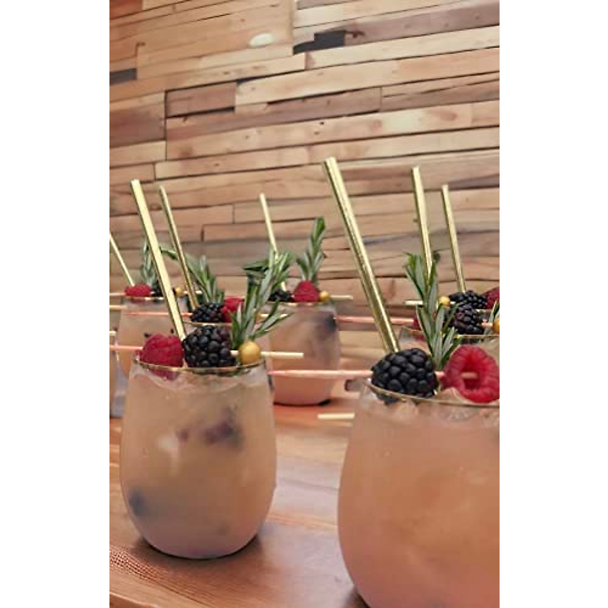 48 piece Stemless Unbreakable Crystal Clear Plastic Wine Glasses Set of 48 (10 Ounce - Gold Rim)